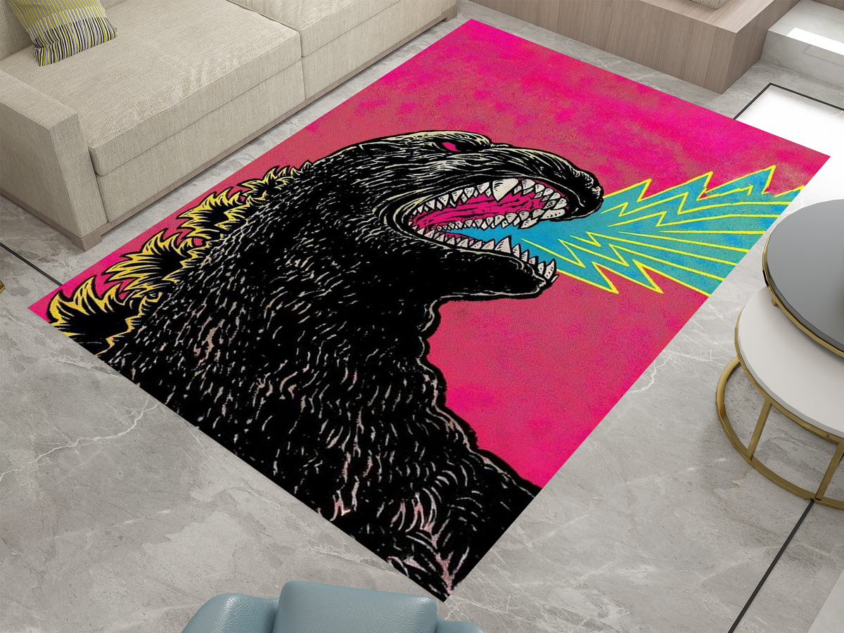 Godzilla Neon Monster Rug - Bold and Retro Godzilla-Inspired Design Ca ...