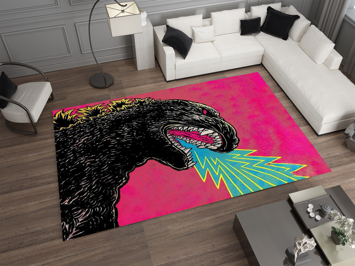 Godzilla Neon Monster Rug - Bold and Retro Godzilla-Inspired Design Ca ...