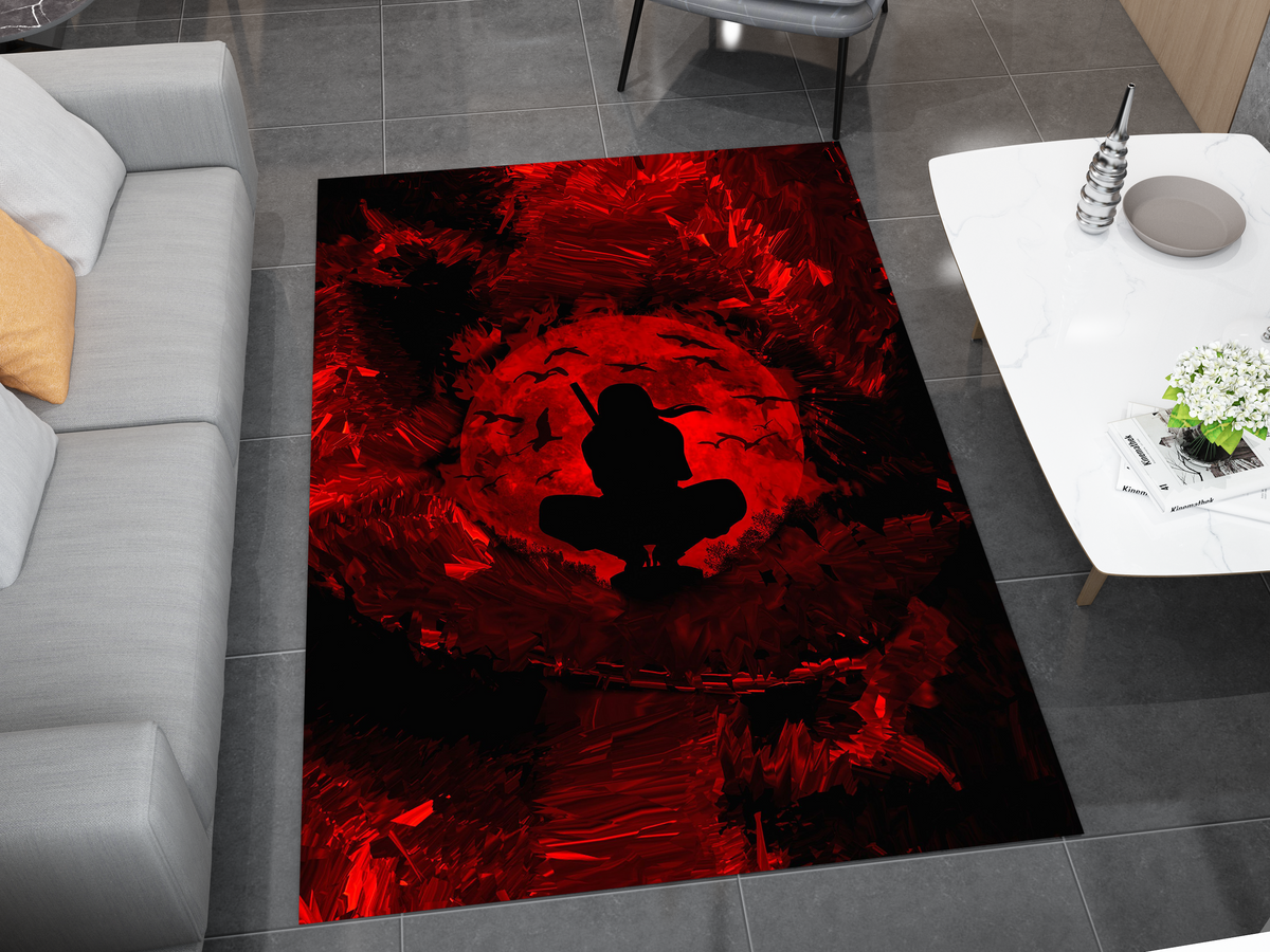 Naruto Akatsuki Moon Rug, Naruto Inspired Ninja Carpet, Red Moon Decor ...